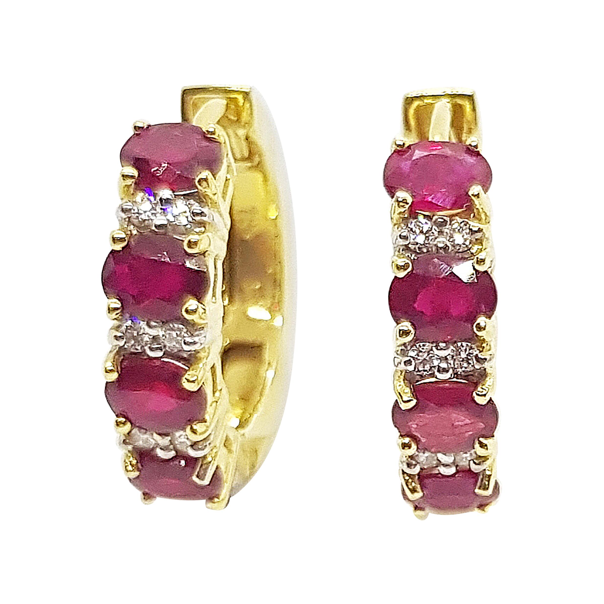 Cabochon Ruby with Diamond Organic Hoop Earrings Set in 18 Karat Gold ...