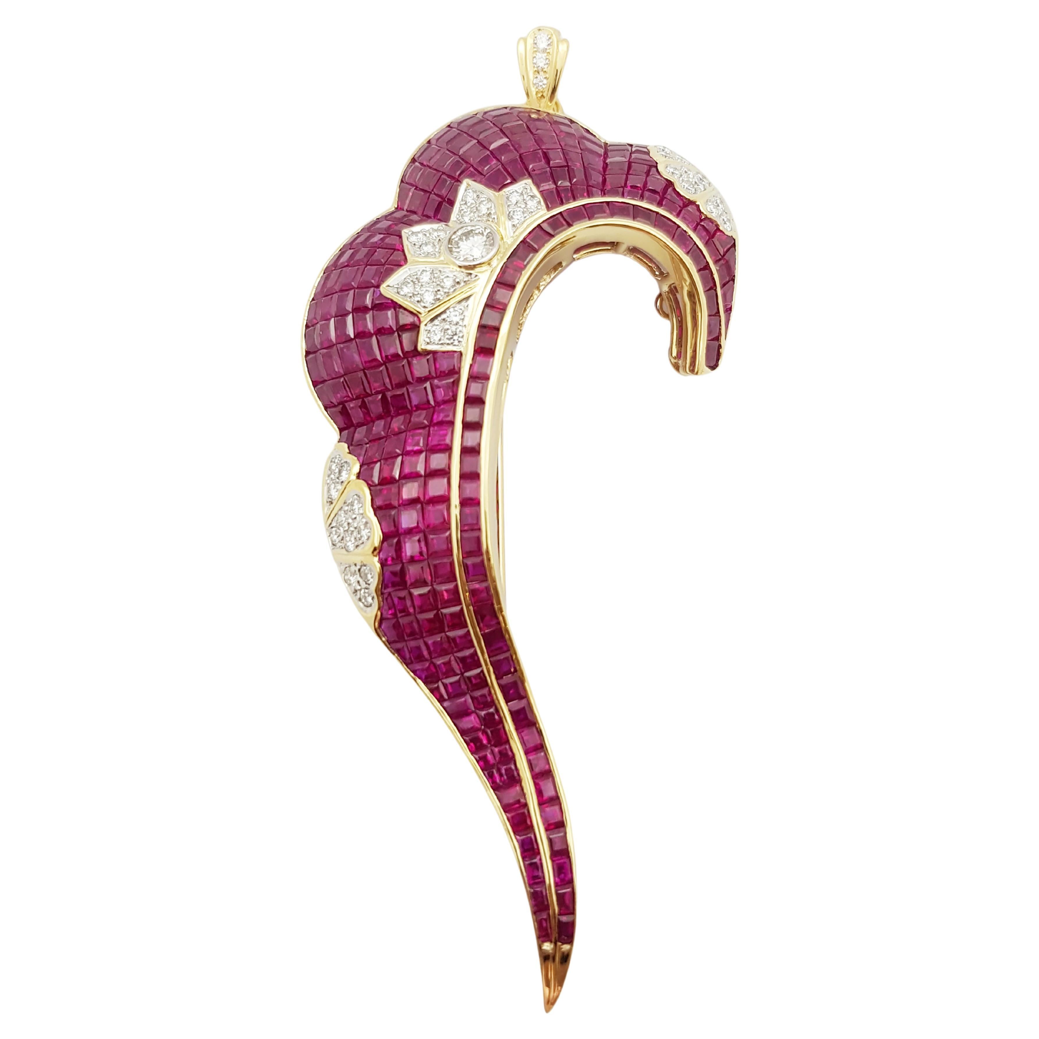 Ruby with Diamond Heart Brooch/Pendant Set in 18 Karat Gold Settings at ...