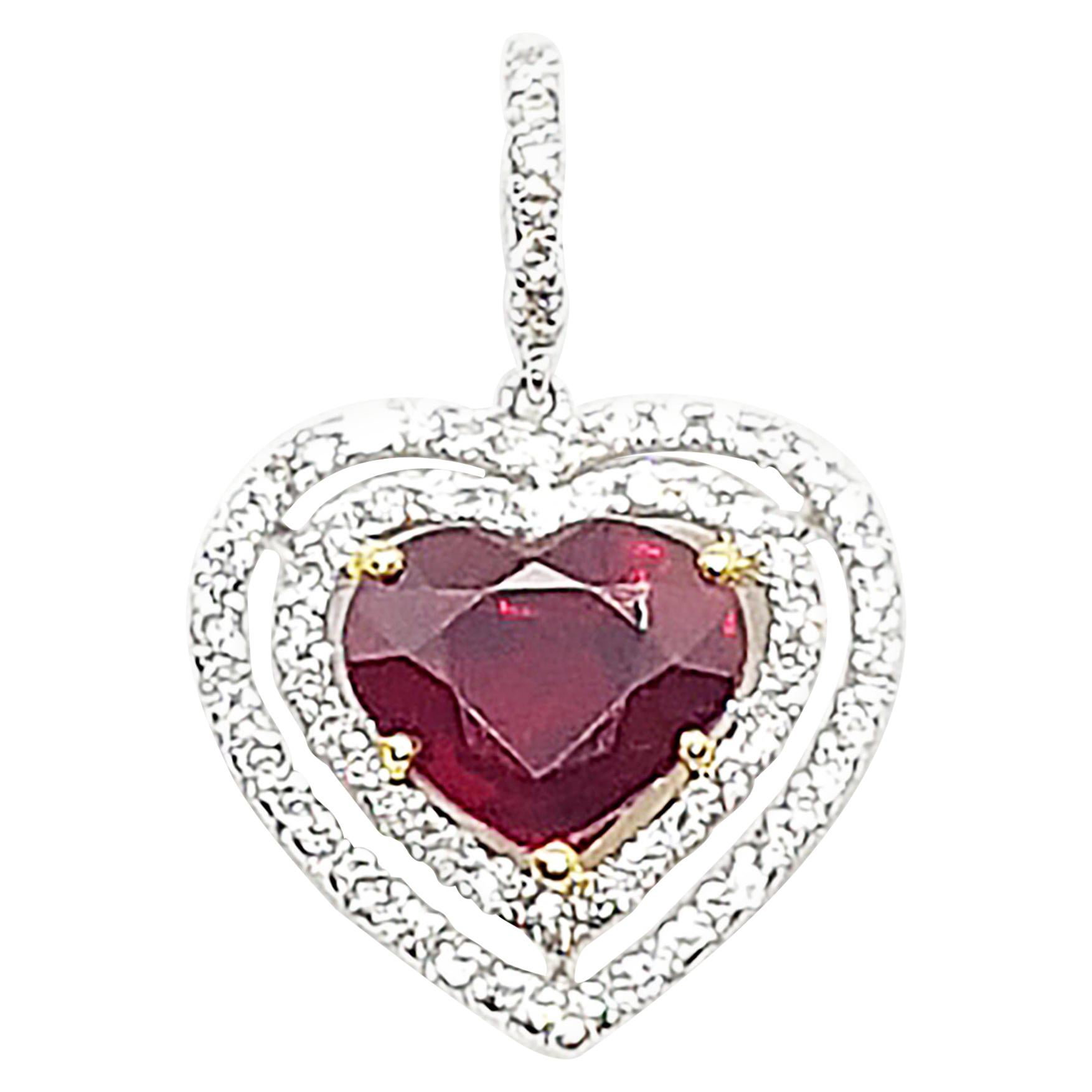 18 Karat White Gold Ruby and Diamond Heart Pendant in Invisible Setting ...