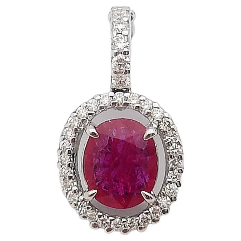 Ruby with Diamond Pendant Set in 18 Karat White Gold Settings For Sale ...