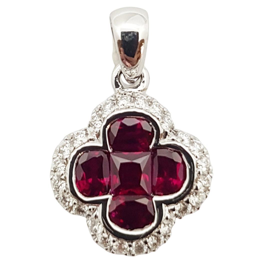 Ruby with Diamond Pendant Set in 18 Karat White Gold Settings For Sale ...