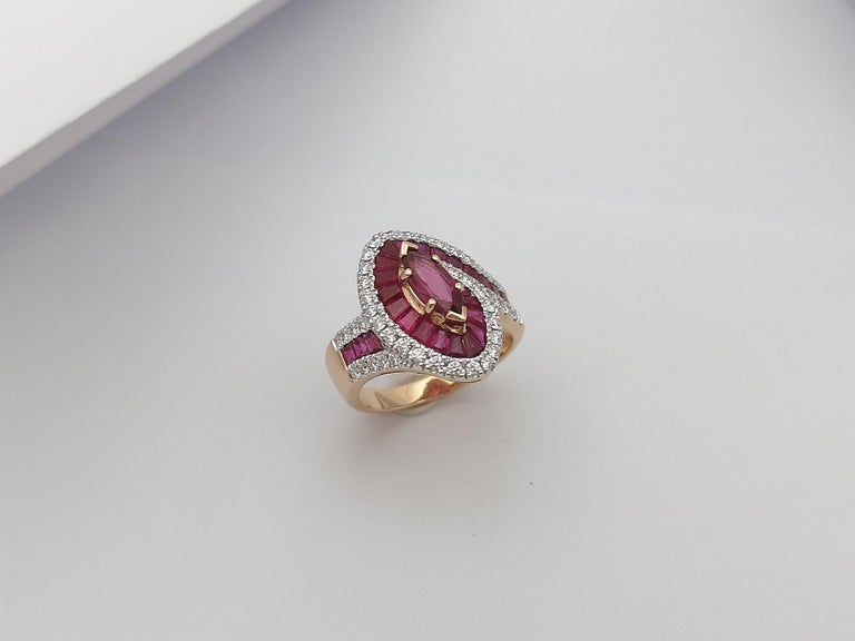 Ruby with Diamond Ring Set 18 Karat Rose Gold Settings at 1stDibs