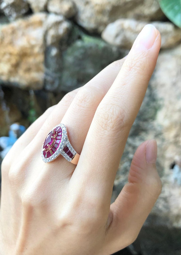 Ruby with Diamond Ring Set 18 Karat Rose Gold Settings at 1stDibs