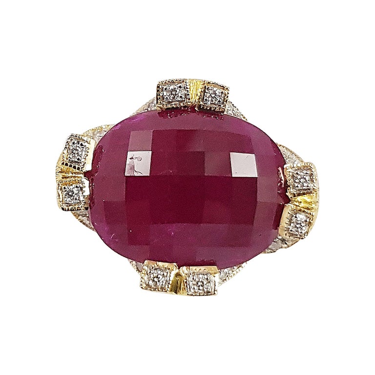 Ruby with Diamond Ring Set in 18 Karat Gold Settings For Sale at 1stDibs