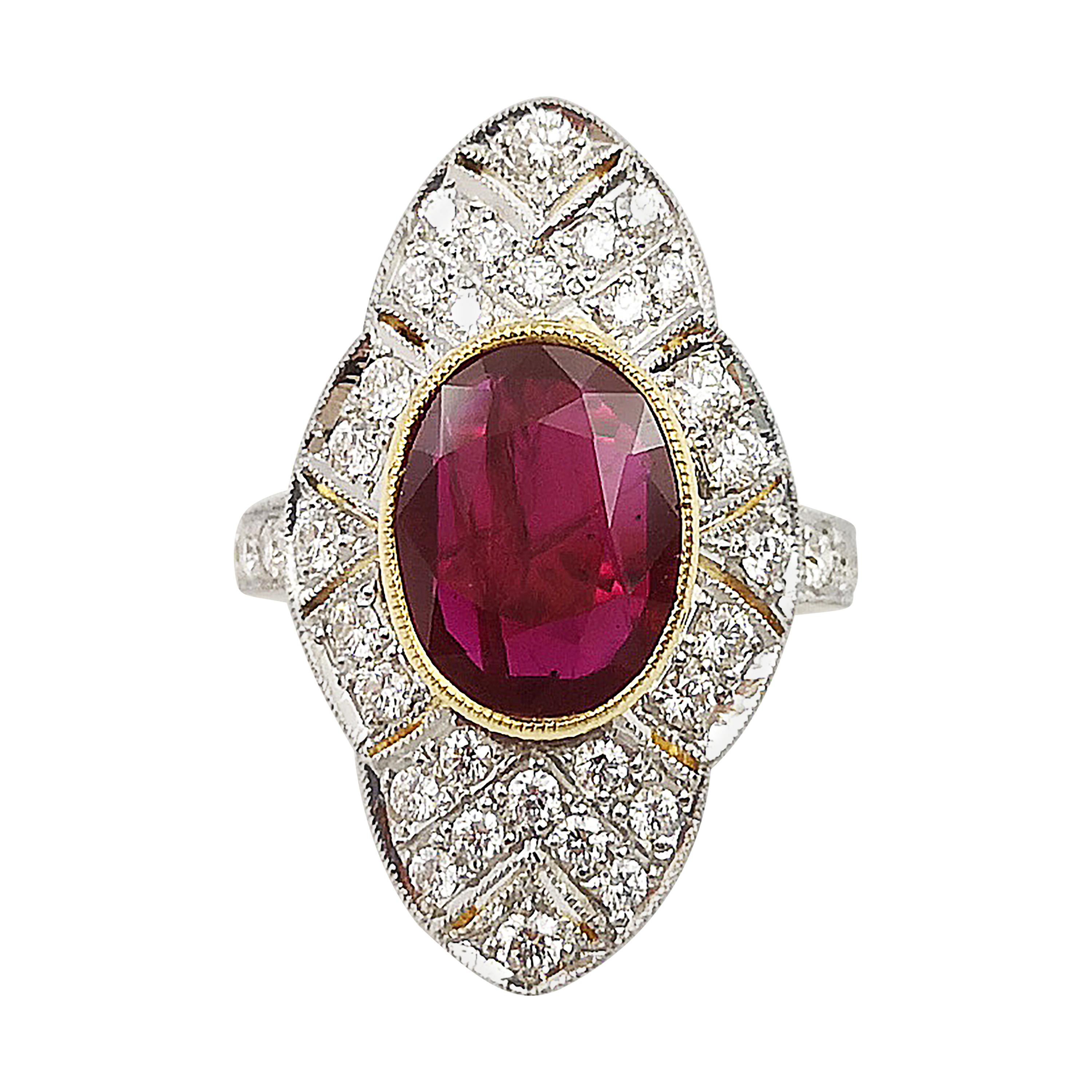 Pear Shape Ruby with Diamond Ring Set in 18 Karat Gold Settings For ...