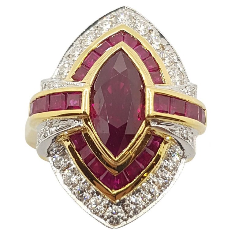 Ruby with Diamond Ring Set in 18 Karat Gold Settings at 1stDibs