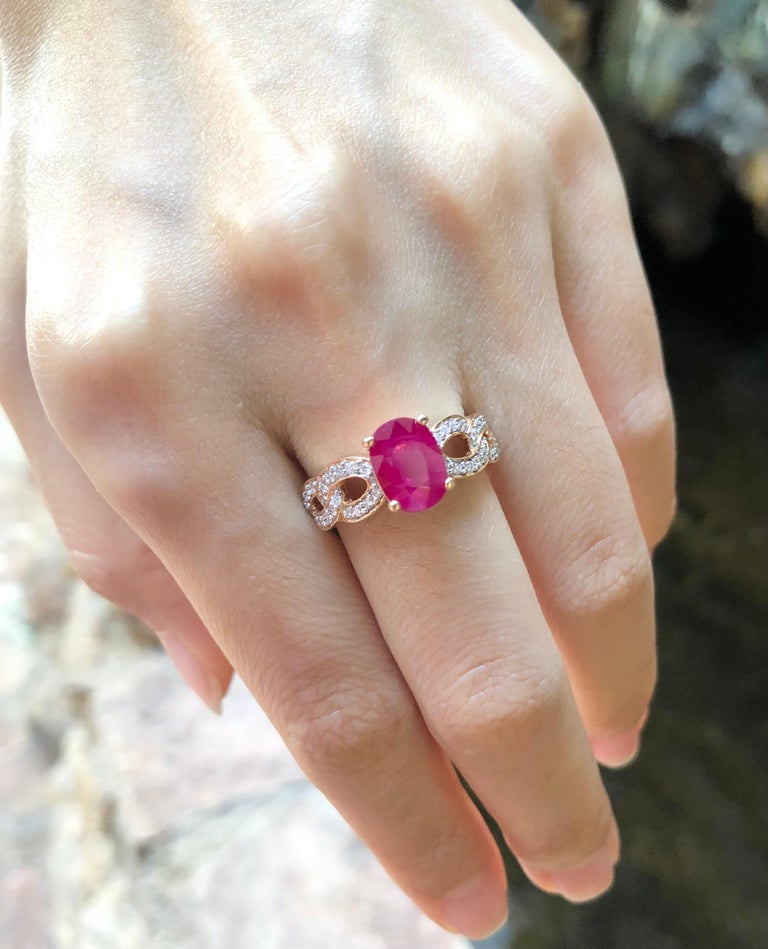 Ruby with Diamond Ring Set in 18 Karat Rose Gold Settings For Sale at ...