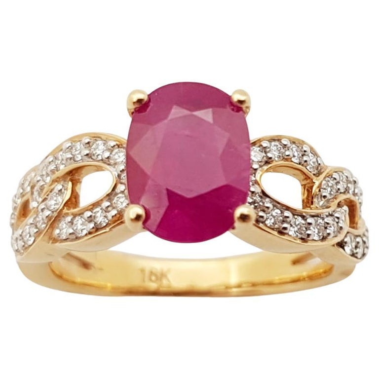 Ruby with Diamond Ring Set in 18 Karat Rose Gold Settings For Sale at ...