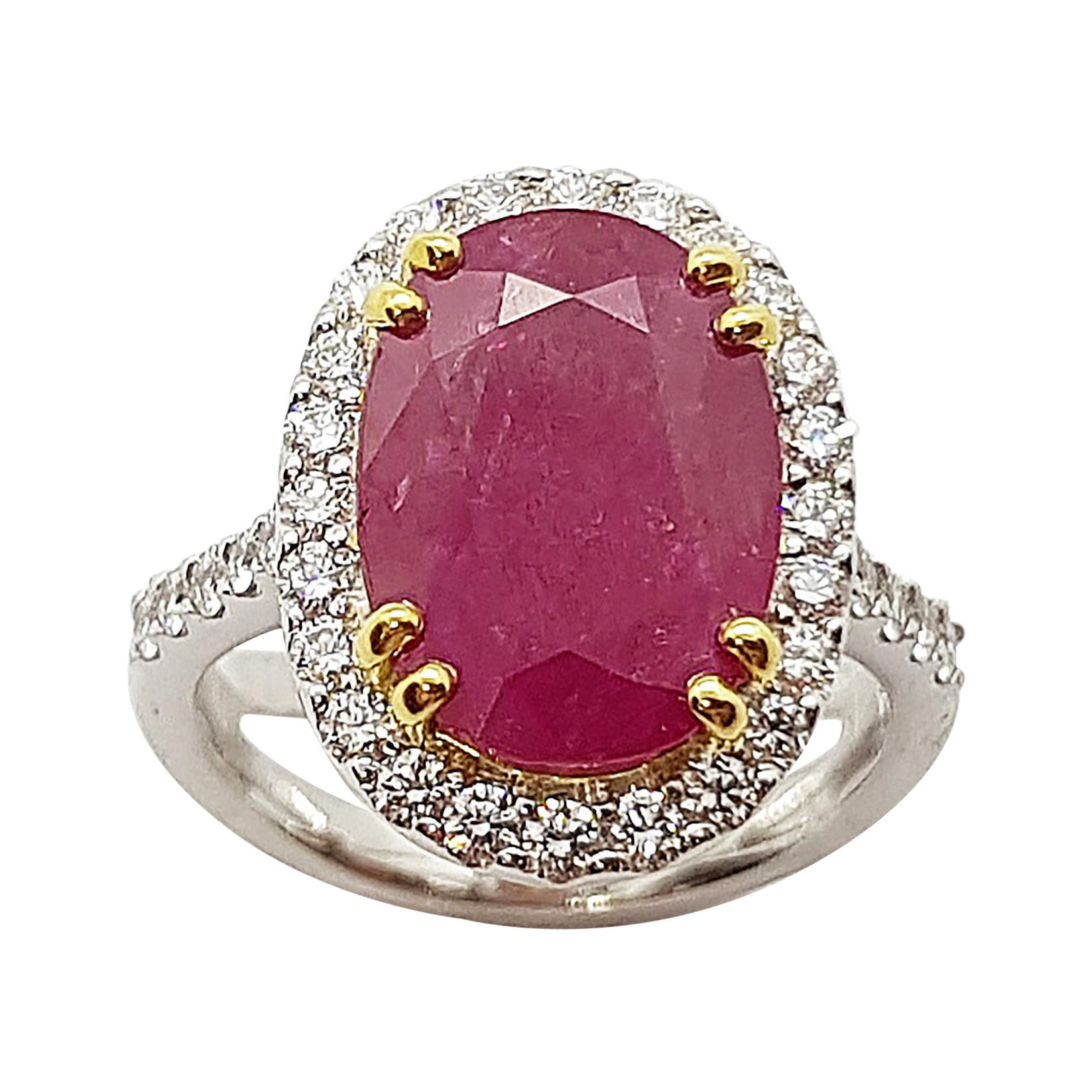 Ruby with Diamond Ring Set in 18 Karat White Gold Setting For Sale at ...
