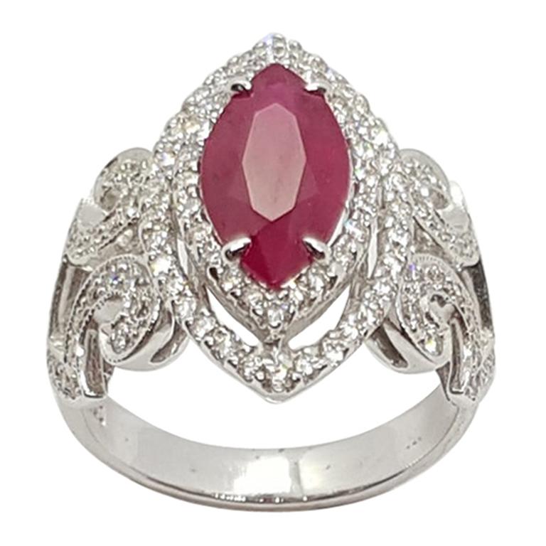 Ruby with Diamond Ring Set in 18 Karat White Gold Setting For Sale at ...