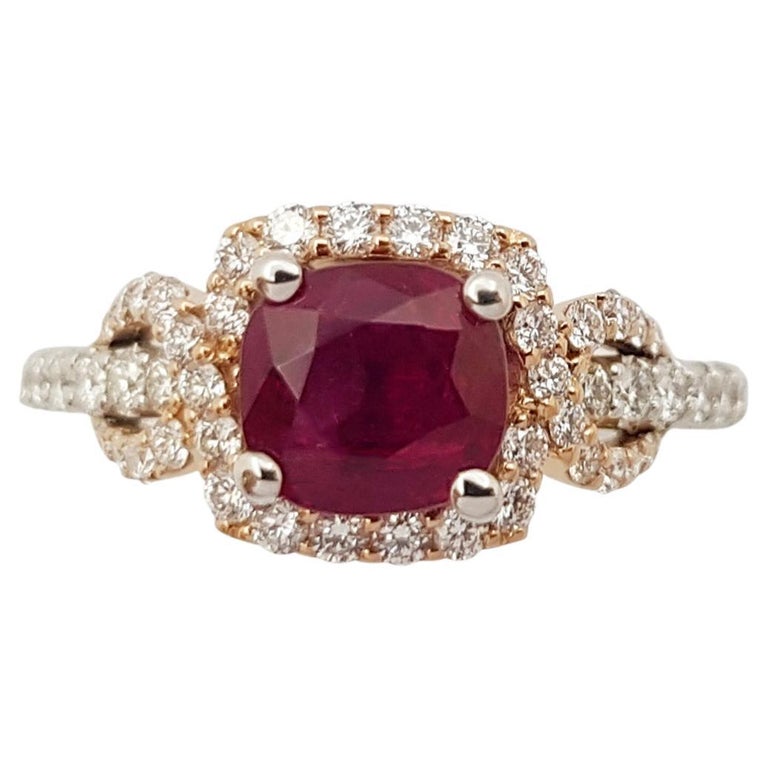 Ruby with Diamond Ring Set in 18 Karat White Gold Setting For Sale at ...