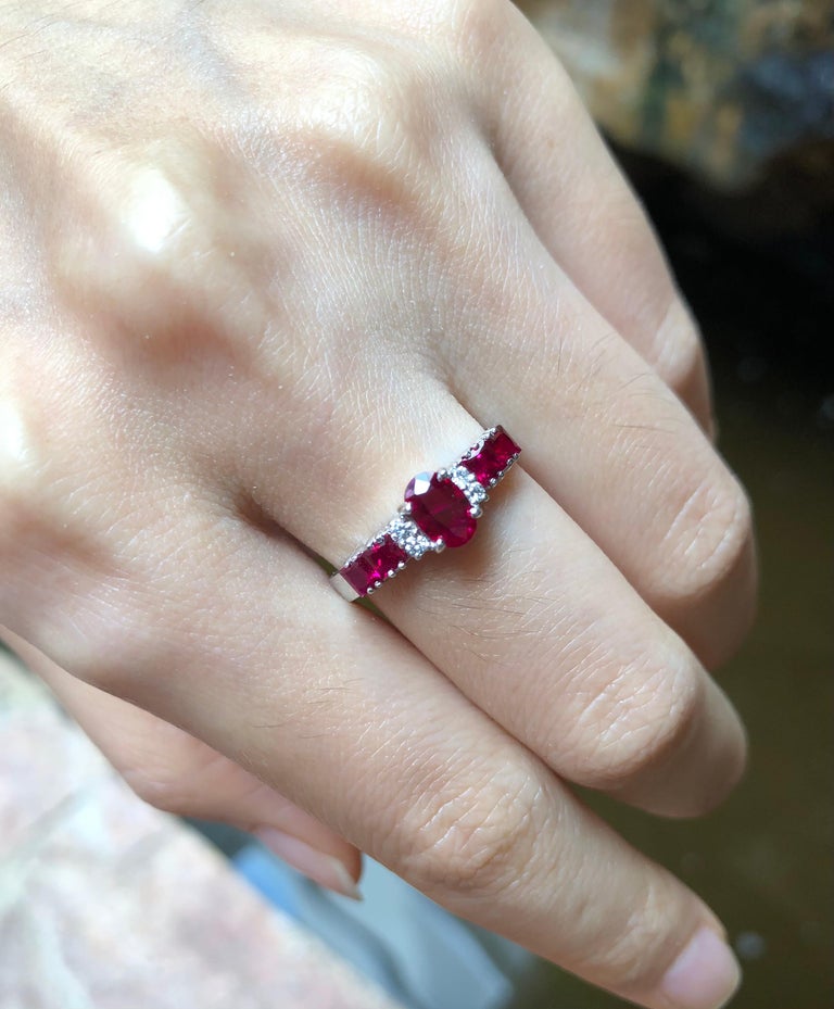 Ruby with Diamond Ring Set in 18 Karat White Gold Settings For Sale at ...