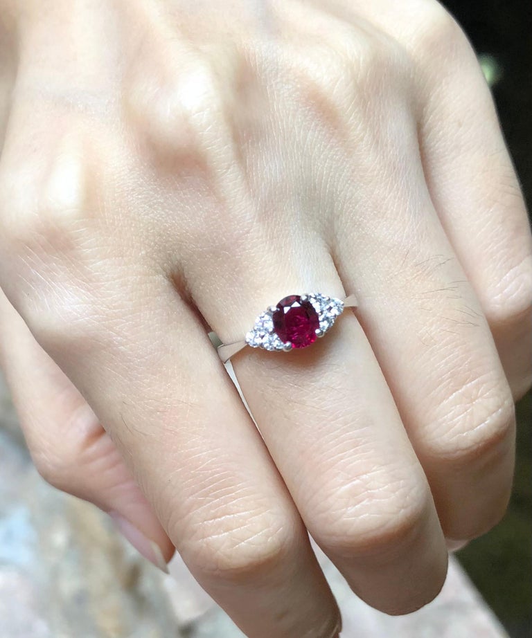 Ruby with Diamond Ring Set in 18 Karat White Gold Settings For Sale at ...