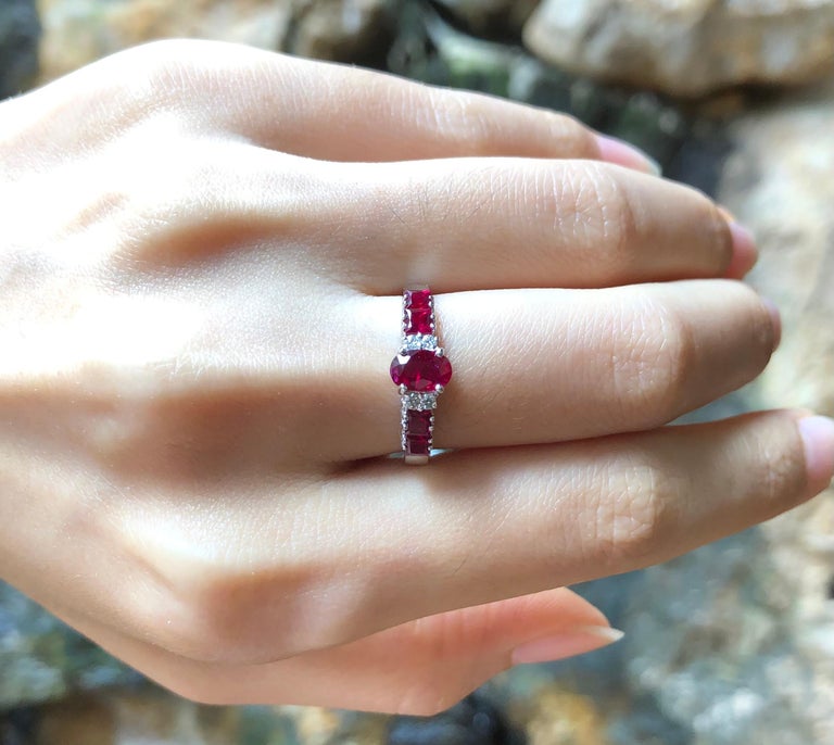 Ruby with Diamond Ring Set in 18 Karat White Gold Settings For Sale at ...