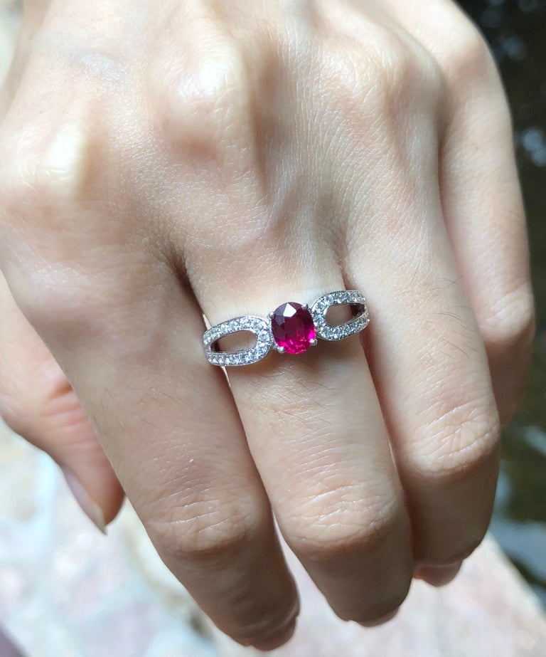 Ruby with Diamond Ring Set in 18 Karat White Gold Settings For Sale at ...