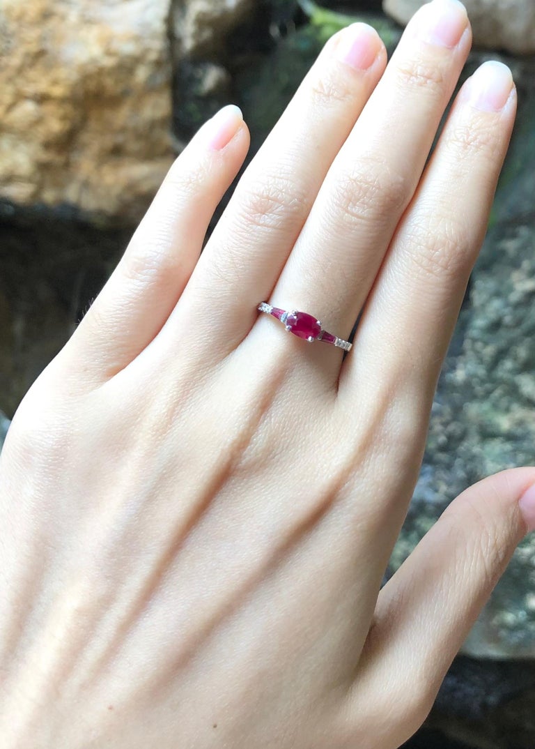 Ruby with Diamond Ring Set in 18 Karat White Gold Settings For Sale at ...