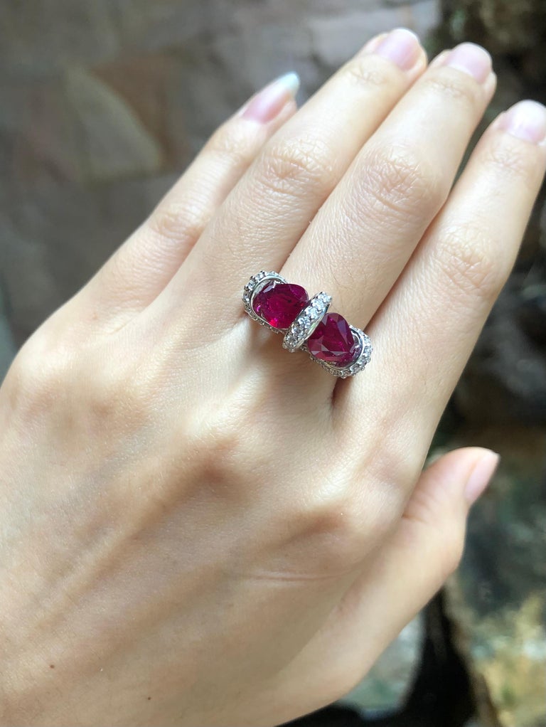 Ruby with Diamond Ring Set in 18 Karat White Gold Settings For Sale at ...