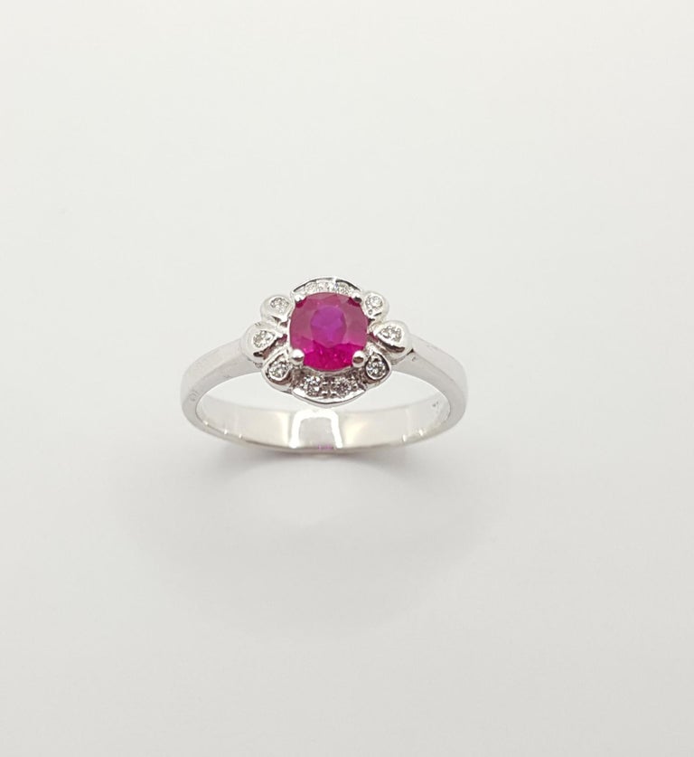 Ruby with Diamond Ring Set in 18 Karat White Gold Settings For Sale at ...