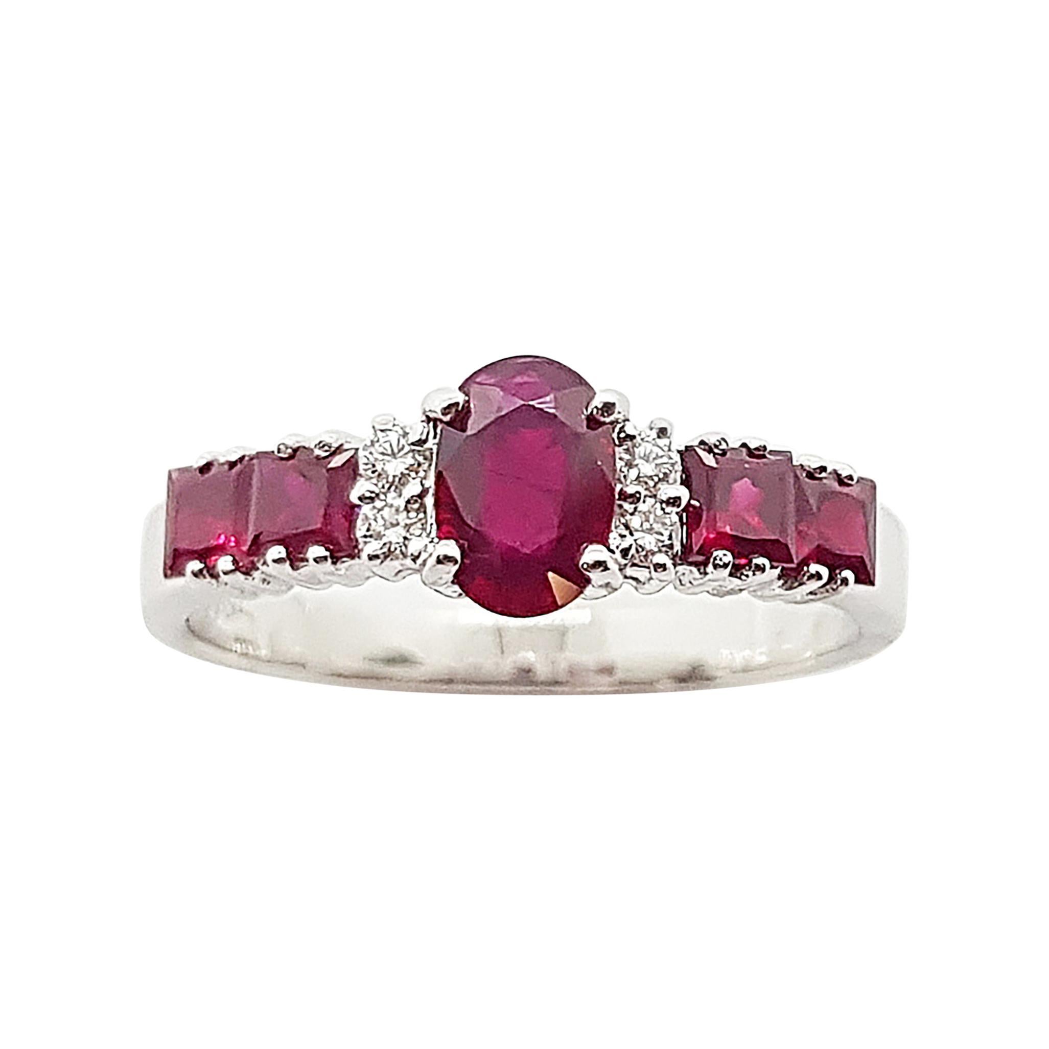 Ruby with Diamond Ring Set in 18 Karat White Gold Settings For Sale at ...