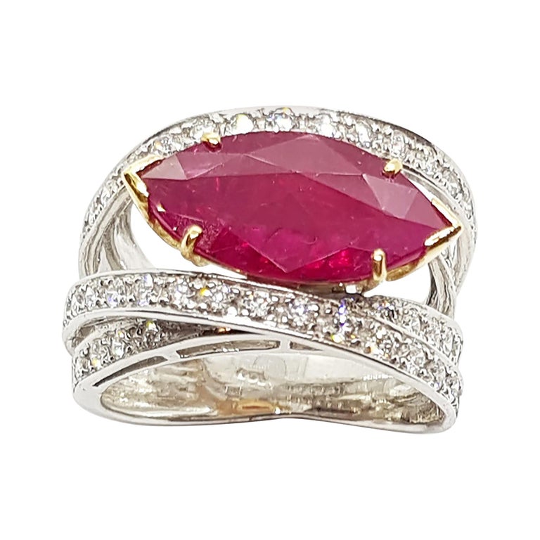 Ruby with Diamond Ring Set in 18 Karat White Gold Settings For Sale at ...