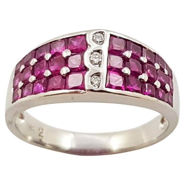 Ruby with Diamond Ring Set in 18 Karat White Gold Settings For Sale at ...