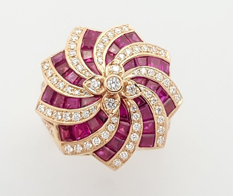 Ruby with Diamond Ring Set in 18k Rose Gold Settings For Sale at 1stDibs
