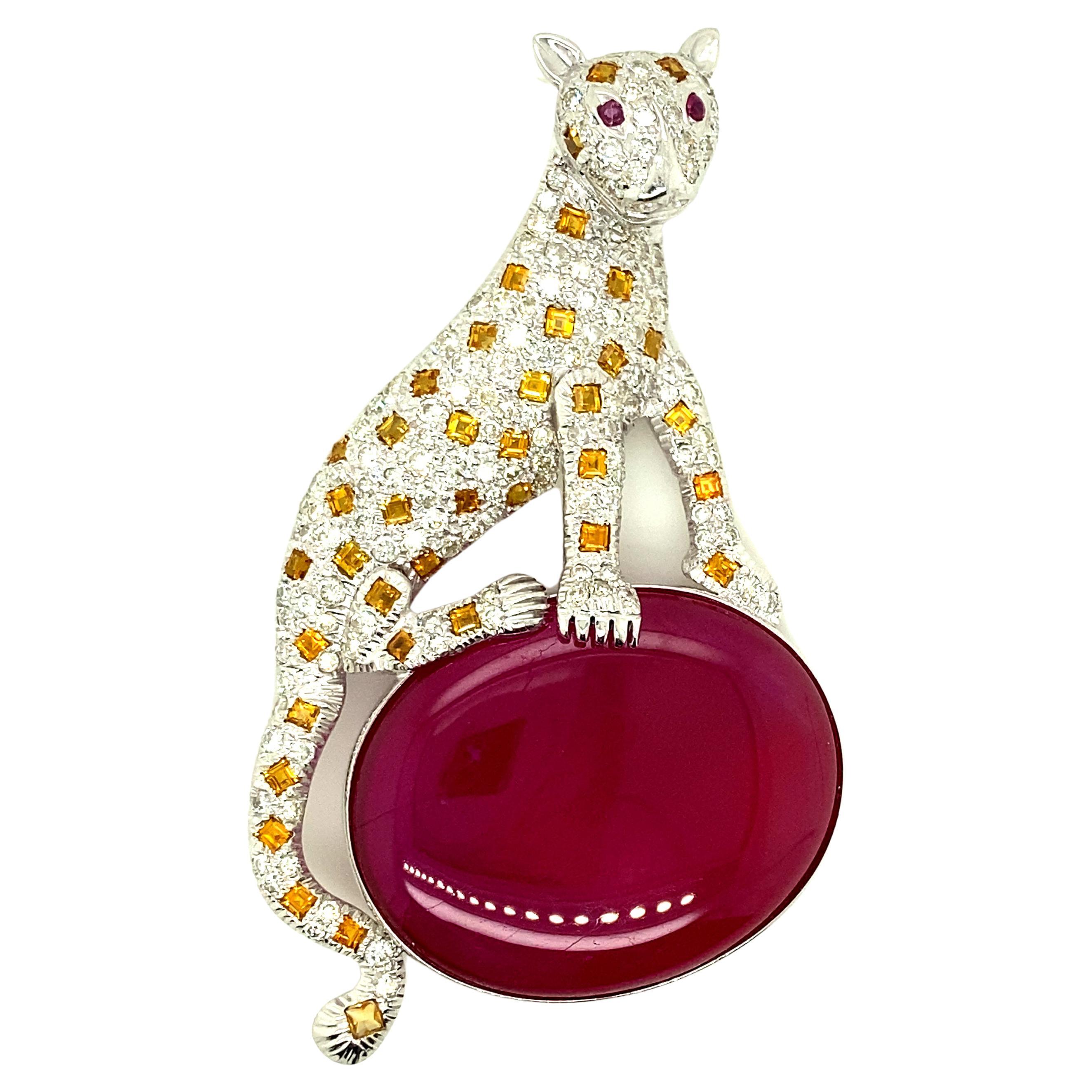 French Pink Panther Diamond Brooch at 1stDibs