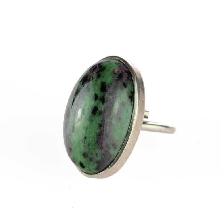 Ruby Zoisite Round Cabochon Sterling Silver Retro Cocktail Handmade Intini Ring For Sale at 1stDibs