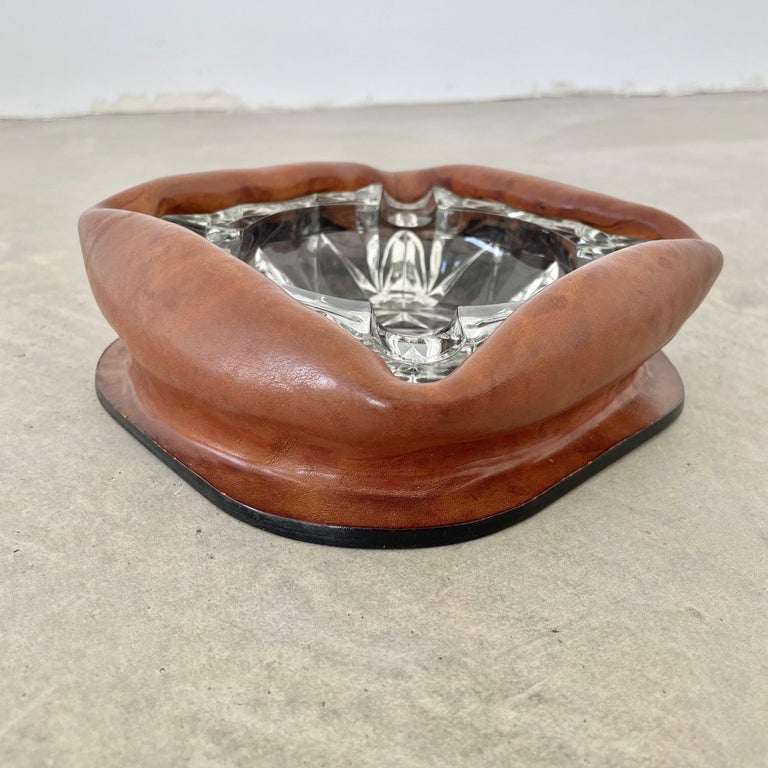 Ruched Leather and Glass Ashtray For Sale at 1stDibs
