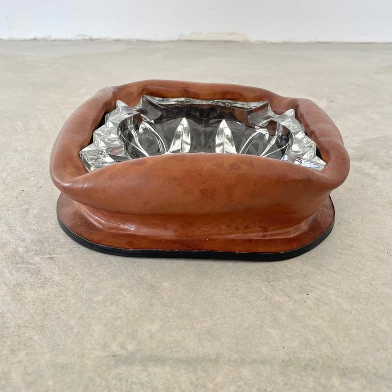 Ruched Leather and Glass Ashtray For Sale at 1stDibs