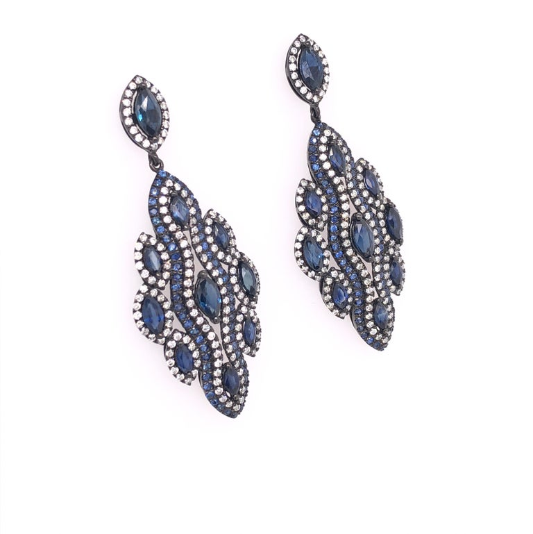Ruchi New York Blue Sapphire Black Rhodium Drop Earrings at 1stDibs ...