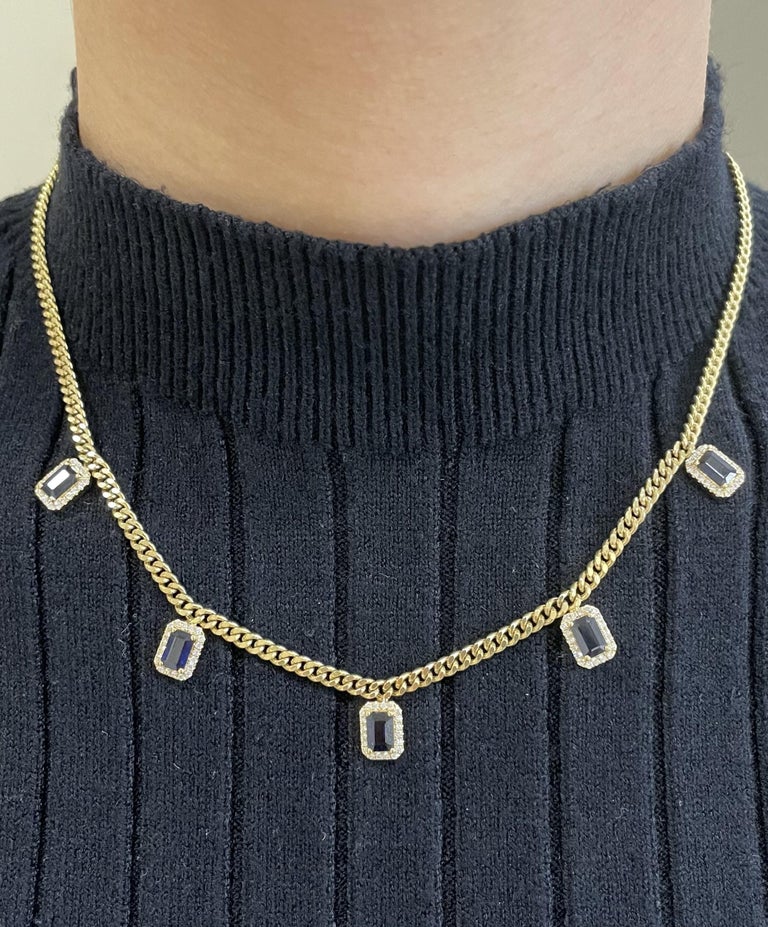 Ruchi New York Blue Sapphire and Diamond Necklace For Sale at 1stDibs