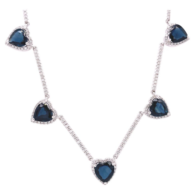 Ruchi New York Blue Sapphire Hearts and Diamond Necklace For Sale at ...