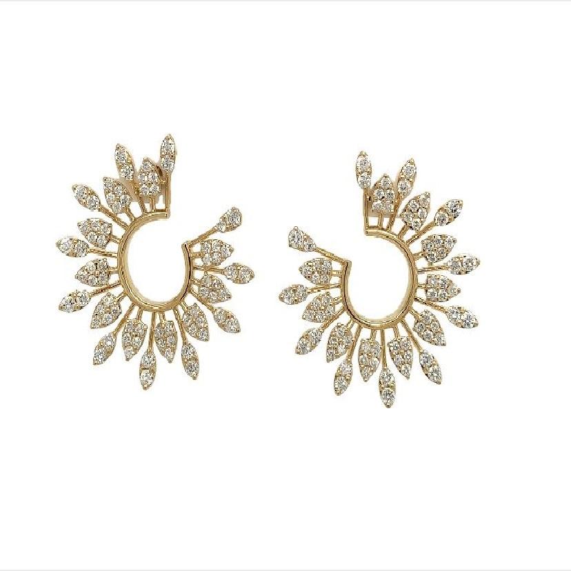 RUCHI Pear-Shaped and Marquise Diamond Yellow Gold C-Shape Earrings For ...