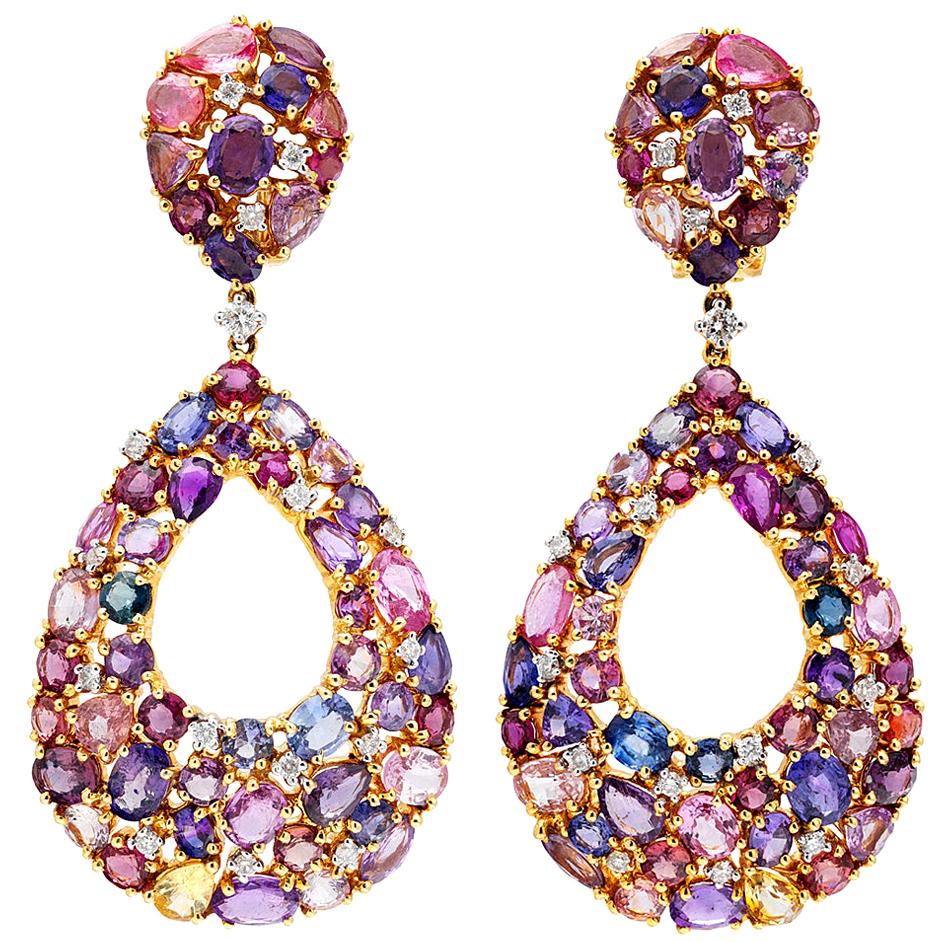 Ruchi New York Color Sapphire Chandelier Earrings at 1stDibs