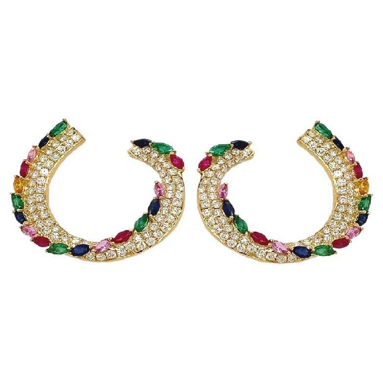 Ruchi New York Diamond, Emerald and Multi Sapphire C- Shape Earrings ...