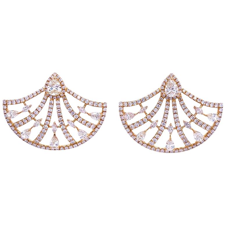Angular Fan Diamond Earrings For Sale at 1stDibs