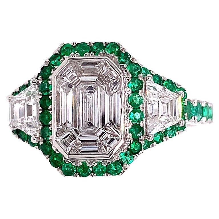 Ruchi New York Diamonds Emerald Cut Composite Set-Trapz and Em Rd Halo ...