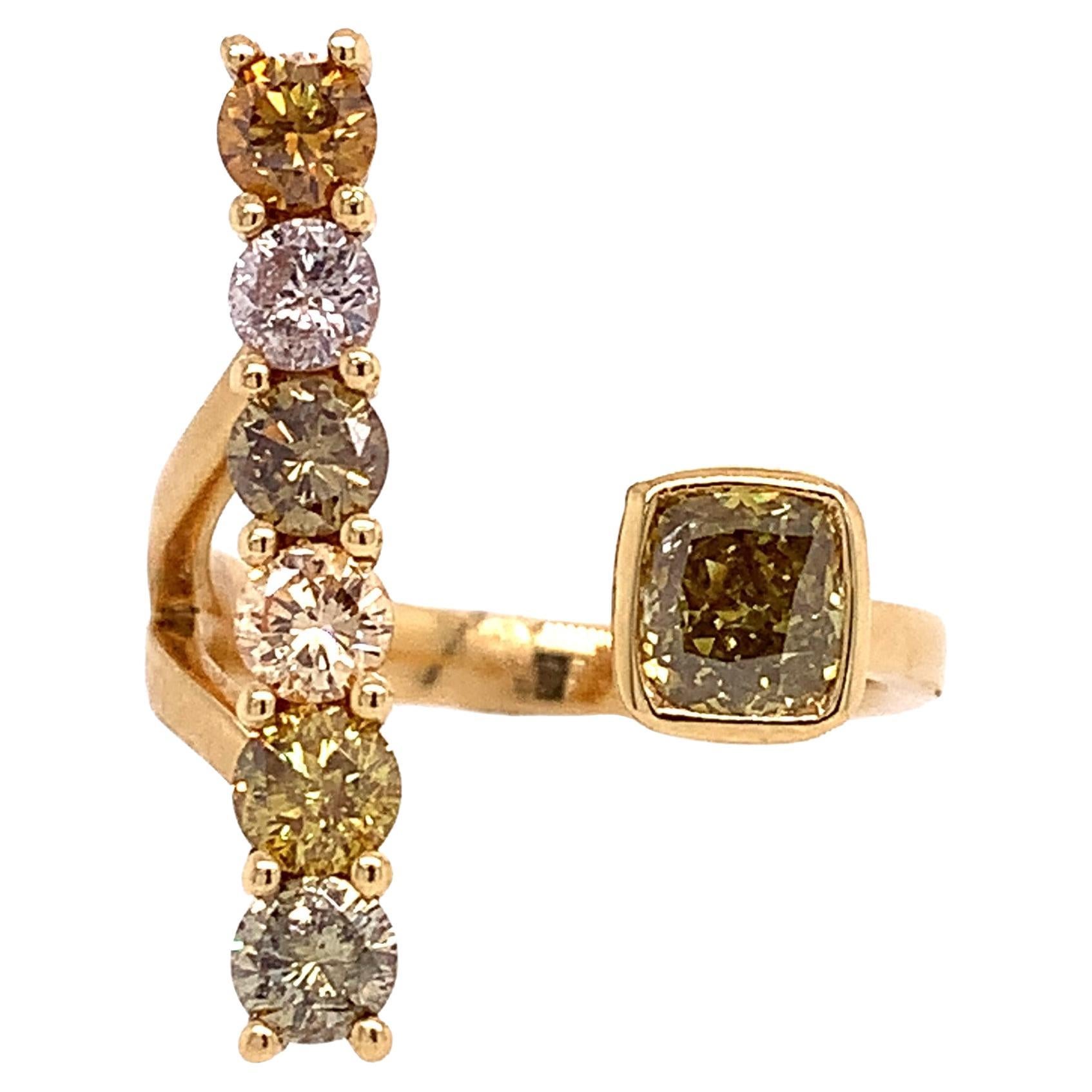 Impressive Hana Fancy Color Diamond Gold Wide Ring at 1stDibs