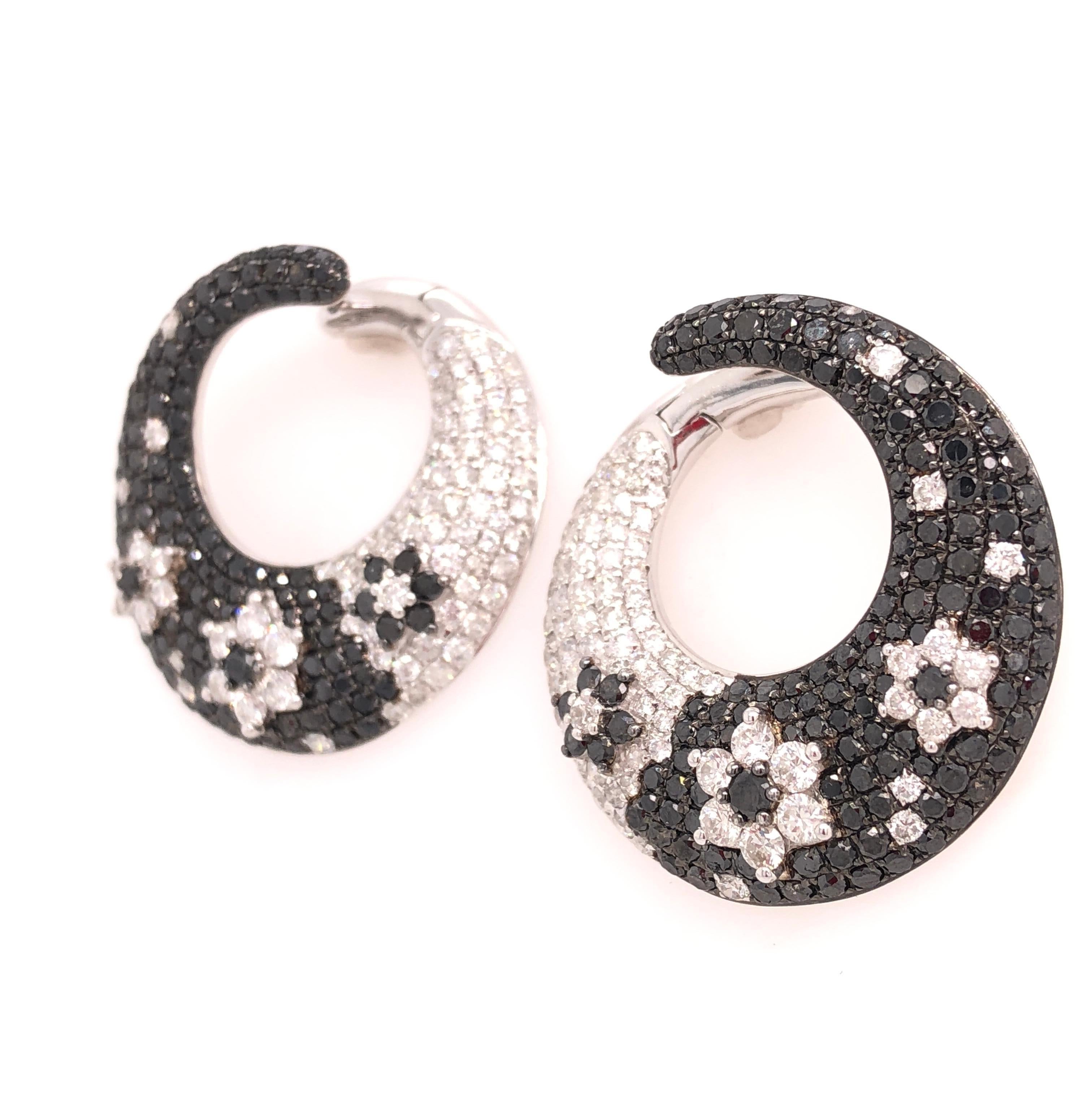 Ruchi New York Floral C Shape Black And White Diamond Earrings at ...