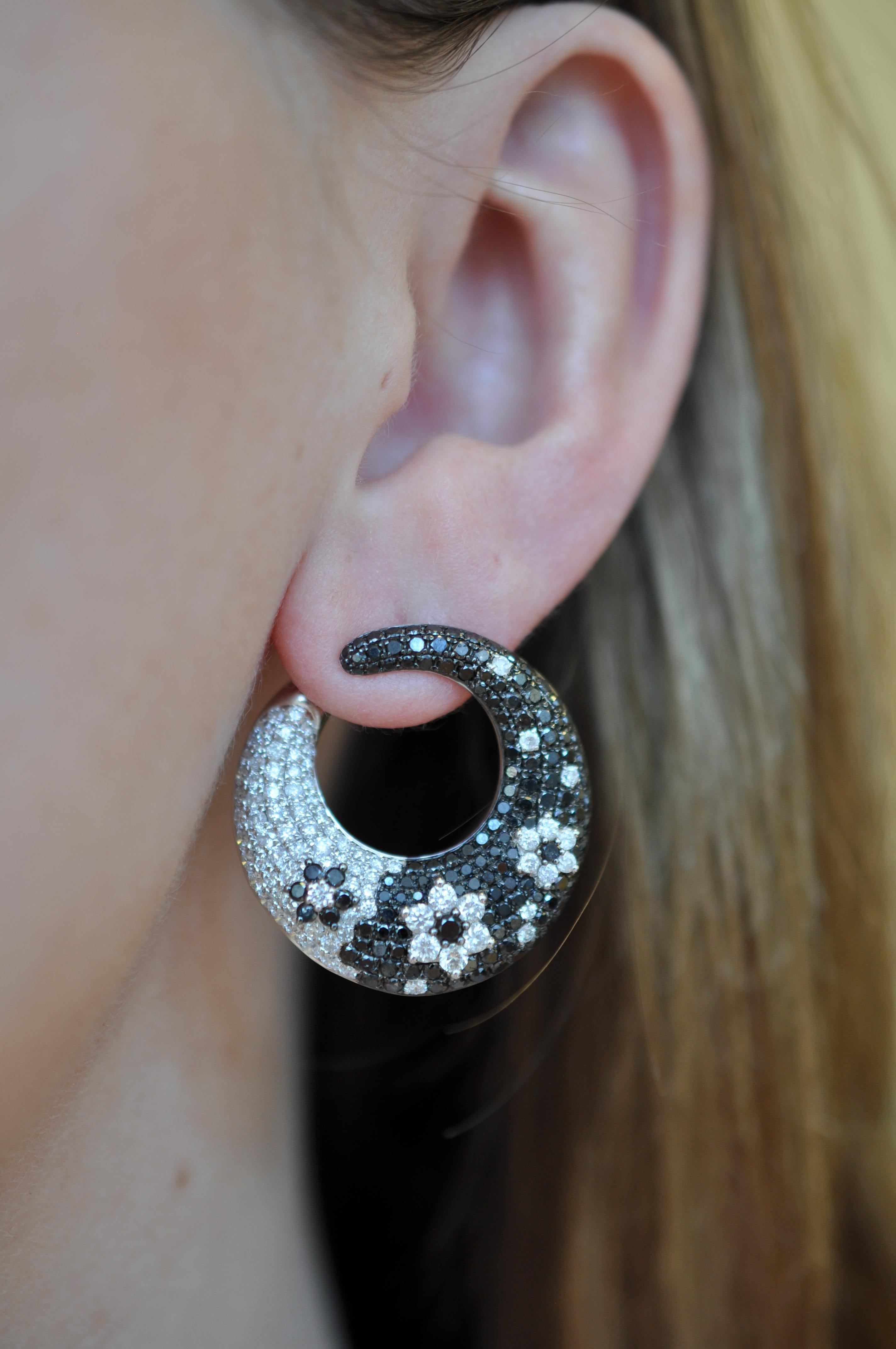 Ruchi New York Floral C Shape Black And White Diamond Earrings at ...