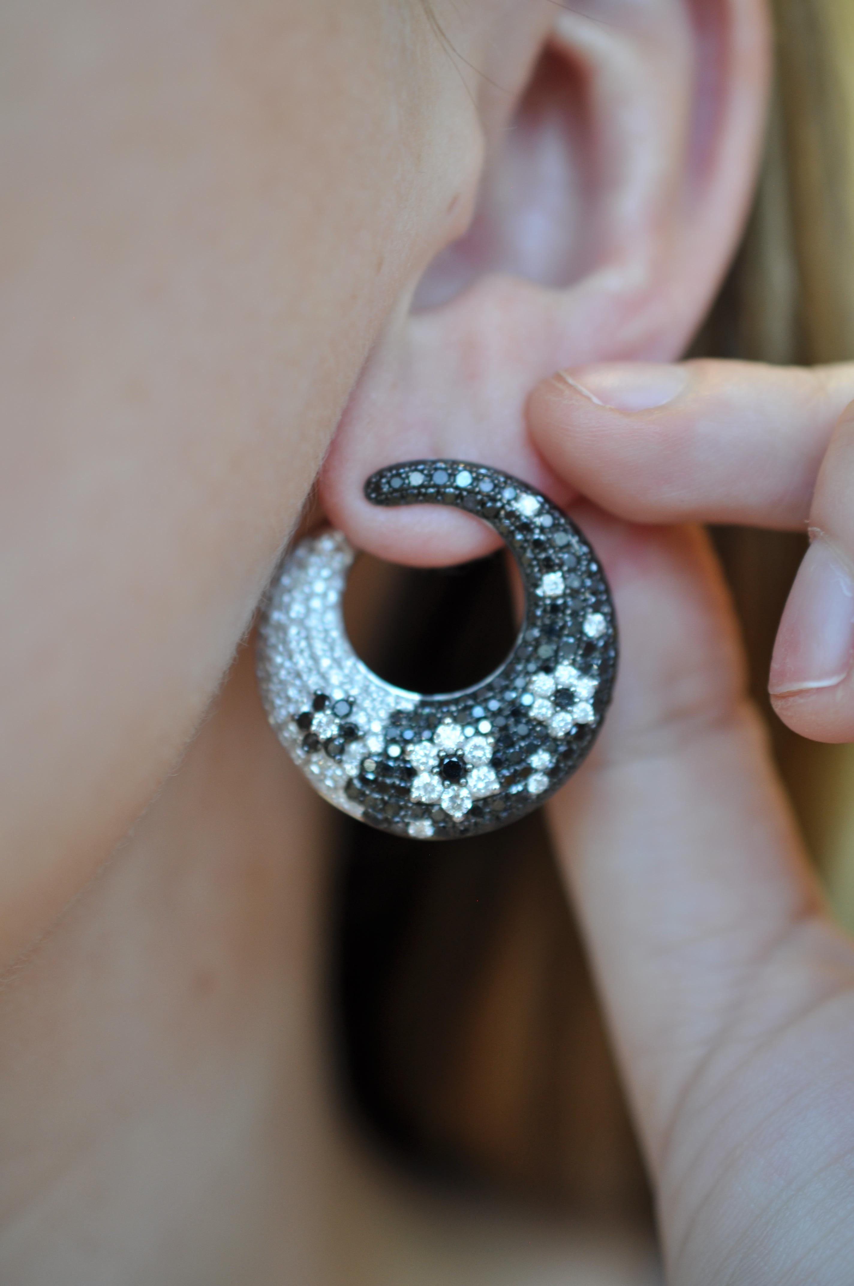 Ruchi New York Floral C Shape Black And White Diamond Earrings at ...