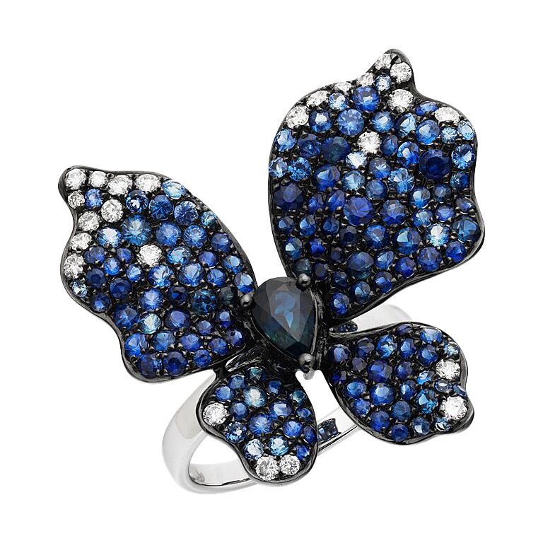 Ruchi New York Gradient Blue Sapphire And Diamond Butterfly Ring at ...