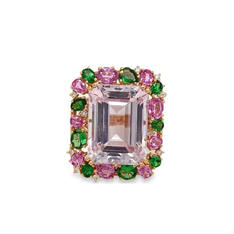 Kuzite Tsavorite Pink Sapphire Diamond Ring For Sale at 1stDibs