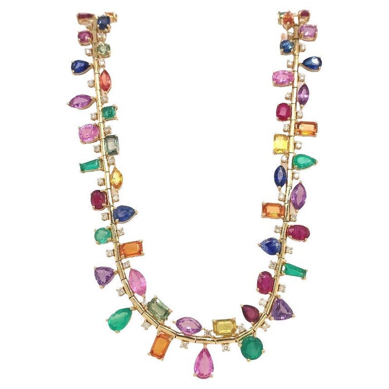 Ruchi New York Multi Sapphire and Diamond Necklace For Sale at 1stDibs