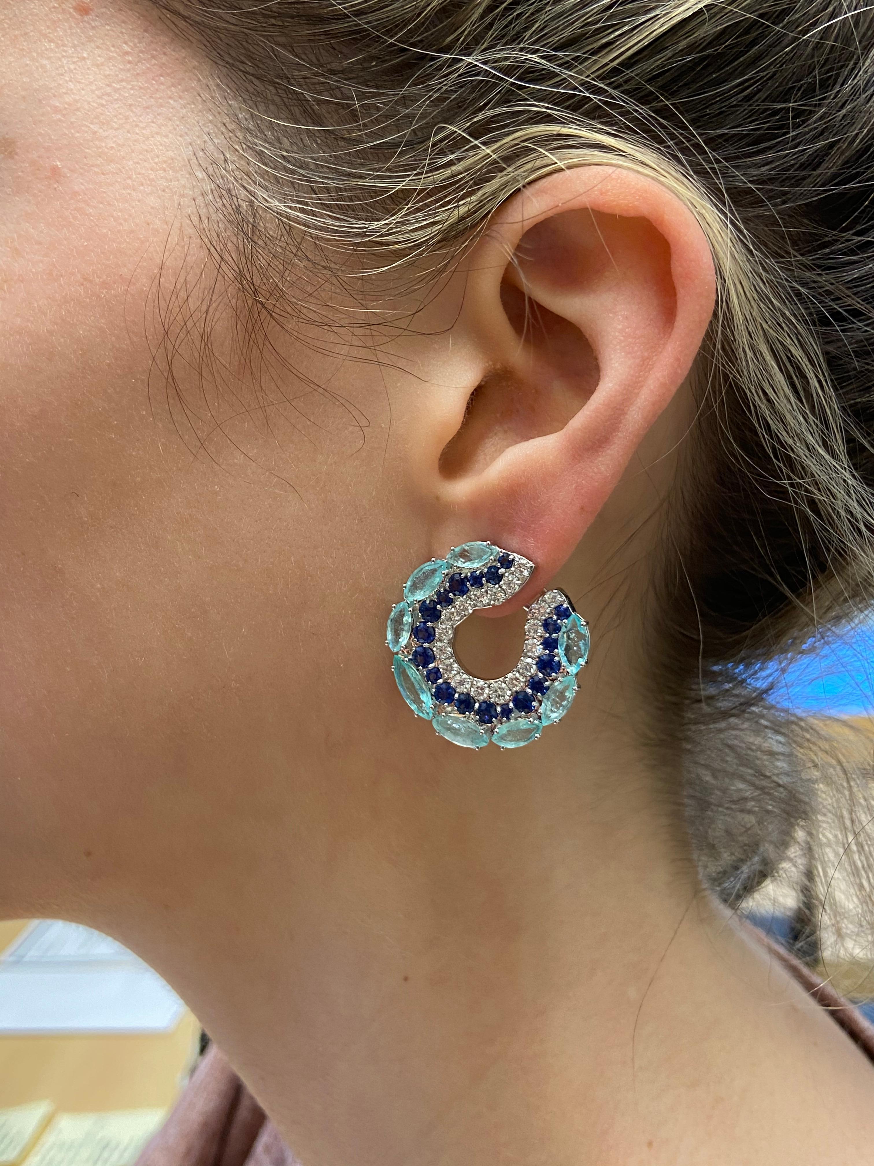 Ruchi New York Paraiba, Blue Sapphire and Diamond C Shape Earrings at ...