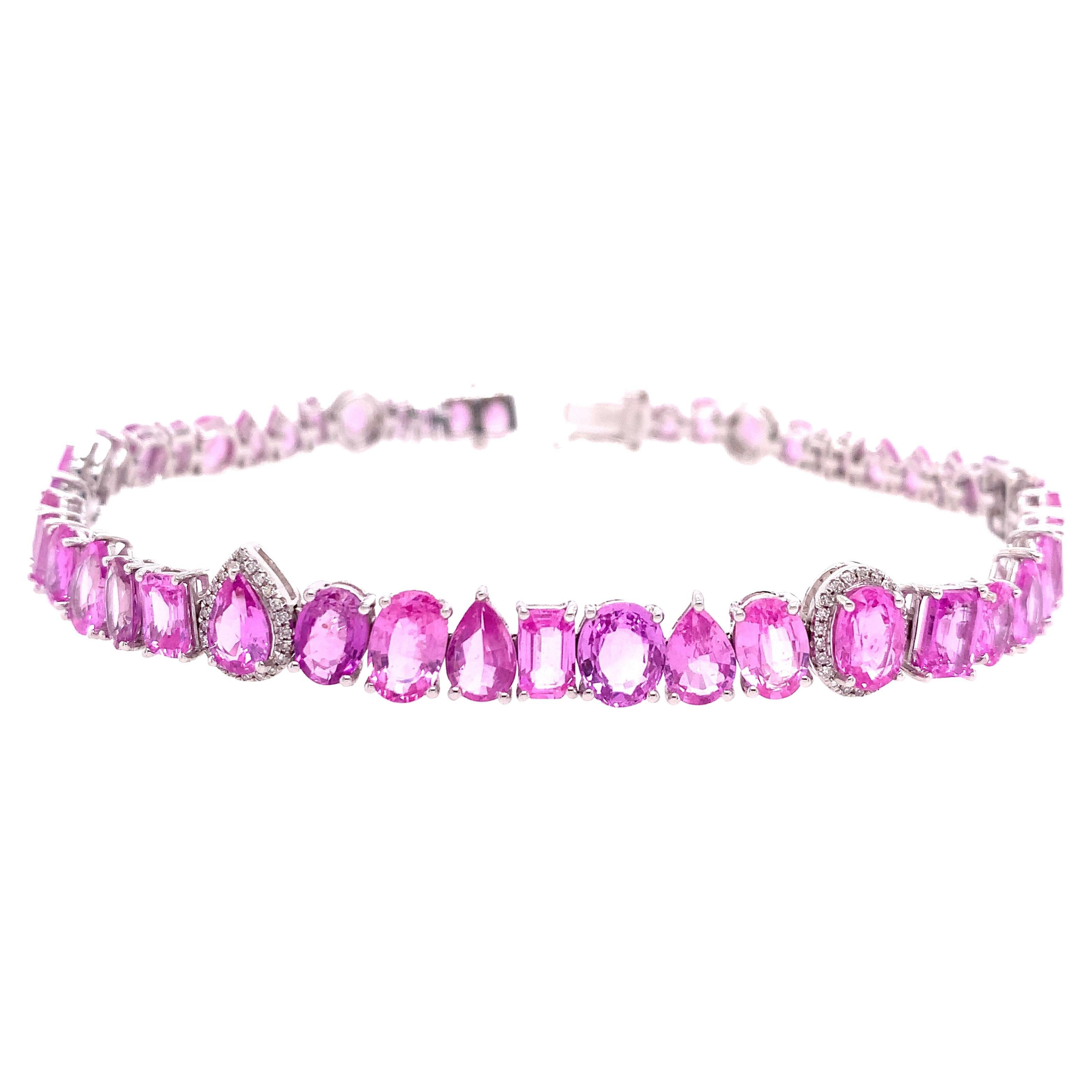 Open-Work Mixed Cut Pink Sapphire and Diamond Wide Bracelet For Sale at ...