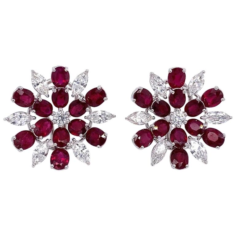 Ruchi New York Baguette Diamond and Ruby Flower Earrings For Sale at ...