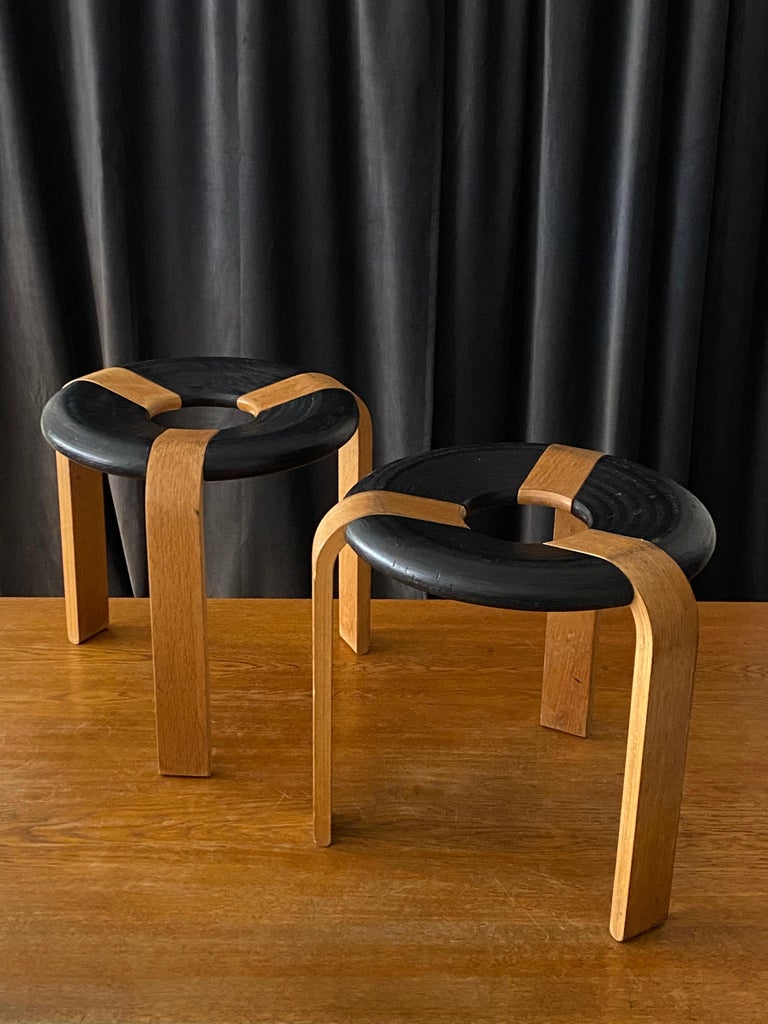 Rud Thygesen, Stools, Oak, Black Painted Oak, for Magnus Olsen, Denmark ...
