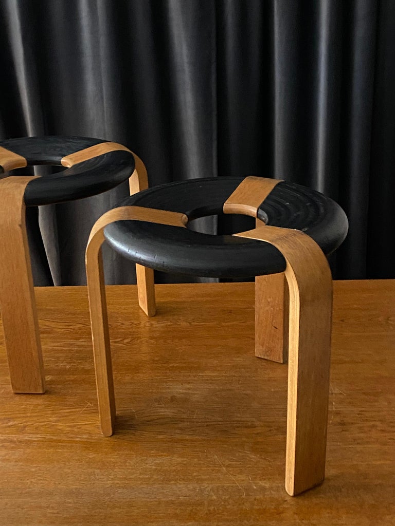 Rud Thygesen, Stools, Oak, Black Painted Oak, for Magnus Olsen, Denmark ...